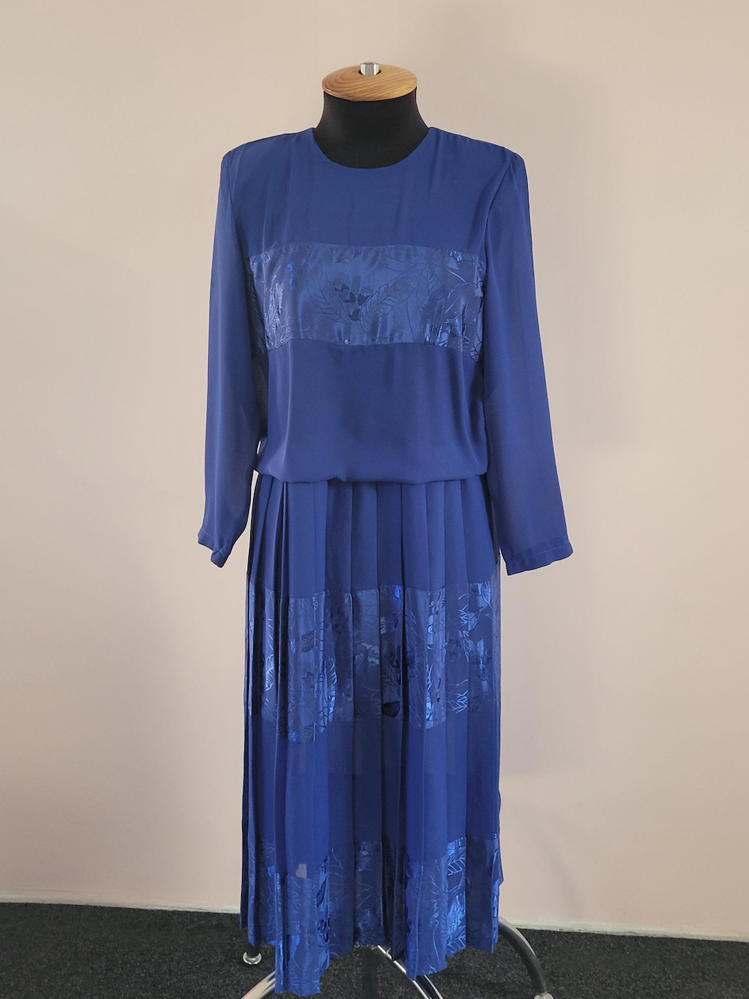 1980s Royal Blue Reitmans Dress,pleated Skirt, Long Sleeve, Made in ...