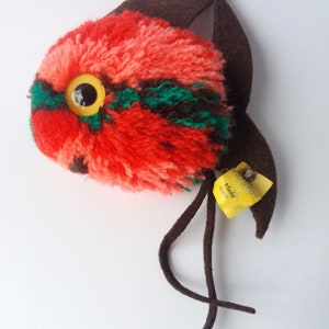 Vintage STEIFF Pom-pom Wool FISH Red-green With Button and Flag 7275/09 ...