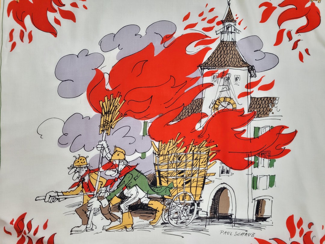 Vintage Scarf Signed by Artist Paul Schaub,vintage Poster on Fabric ...