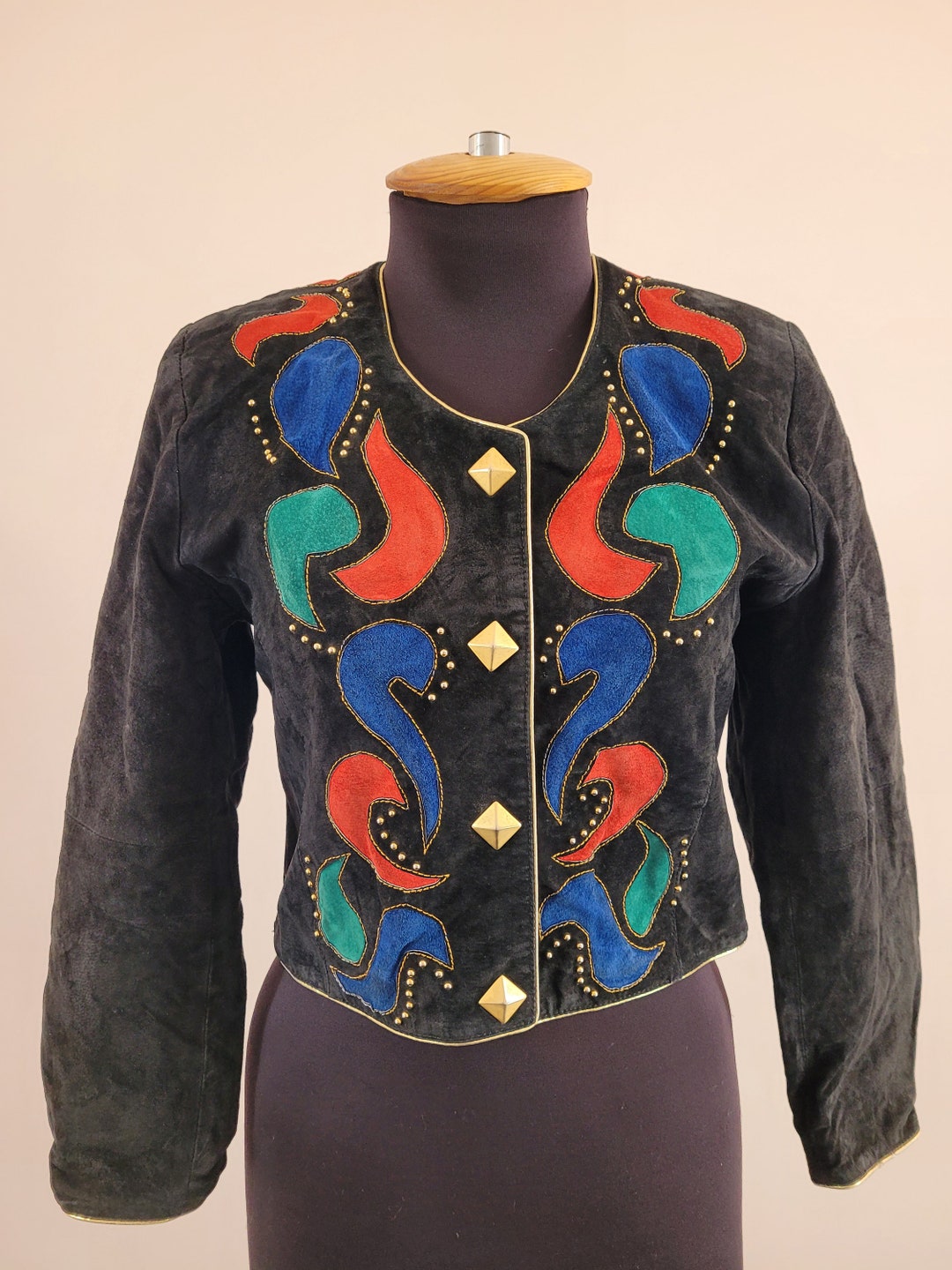 Vintage 80s DINOZ Patchwork Suede Leather Jacket,cropped ,multicolor, M ...