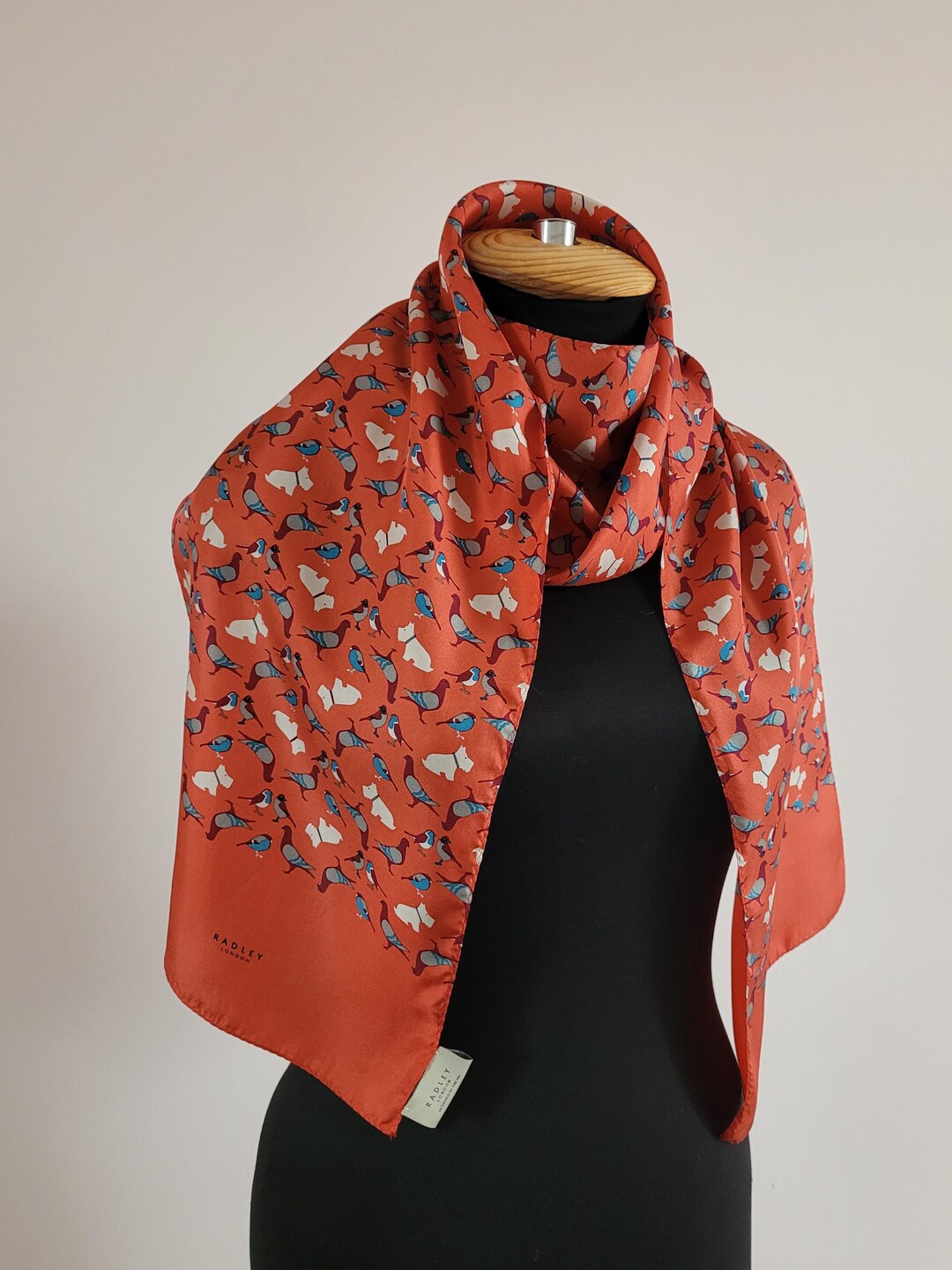 RADLEY London Scottie Dog and Birds Print Red Silk Scarf - Etsy
