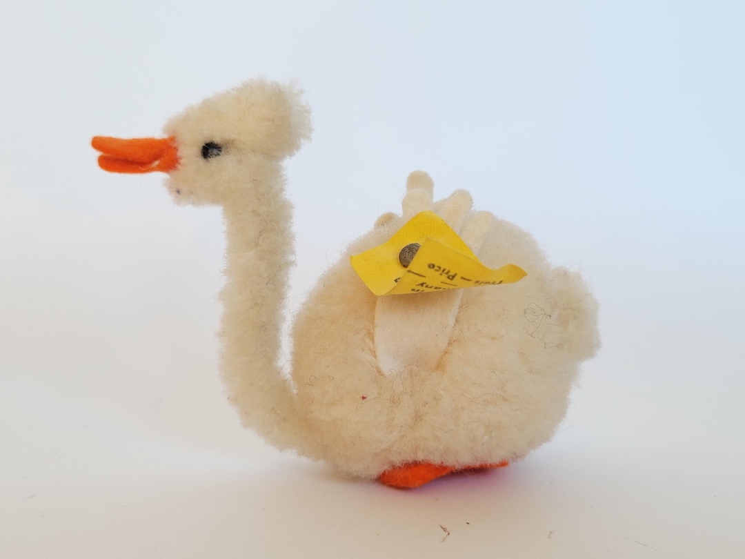 STEIFF Miniature Wool Pompom Swan, ID ,glass Eyes,1960s Old Woolen Bird ...