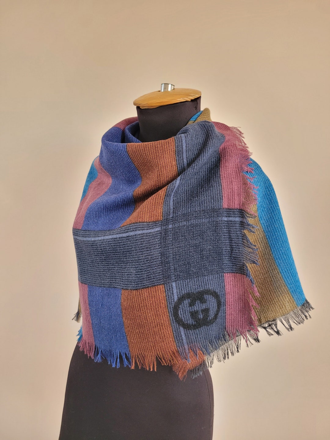 Vintage Gucci Wool Scarf, Gucci Winter Neck Muffler, Warm Autumn Scarf ...