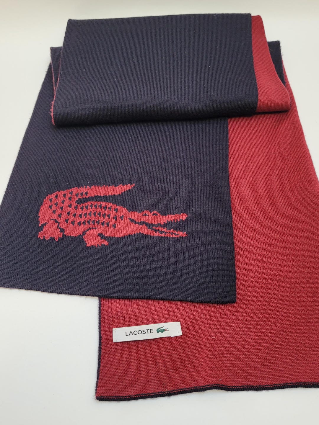 Vintage LACOSTE Big Croc Merino Wool Burgundy Navy Scarf,warm Autumn ...