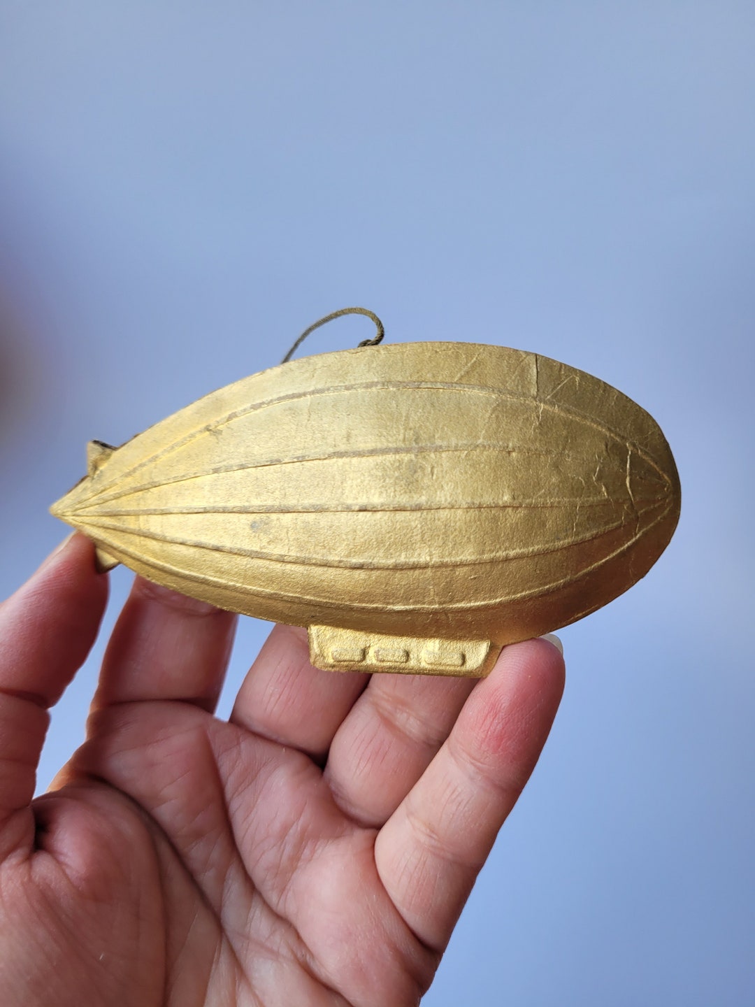 Vintage Antique Dresden Cardboard Christmas Ornament Golden Dirigible ...