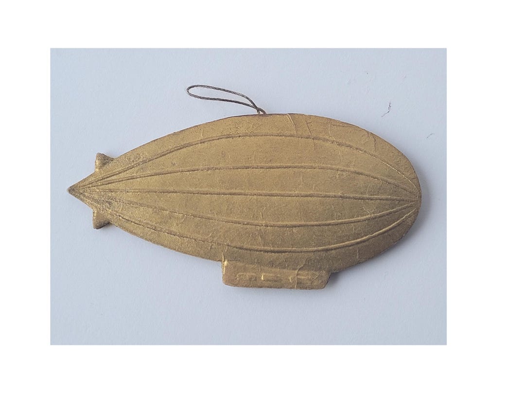 Vintage Antique Dresden Cardboard Christmas Ornament Golden Dirigible ...