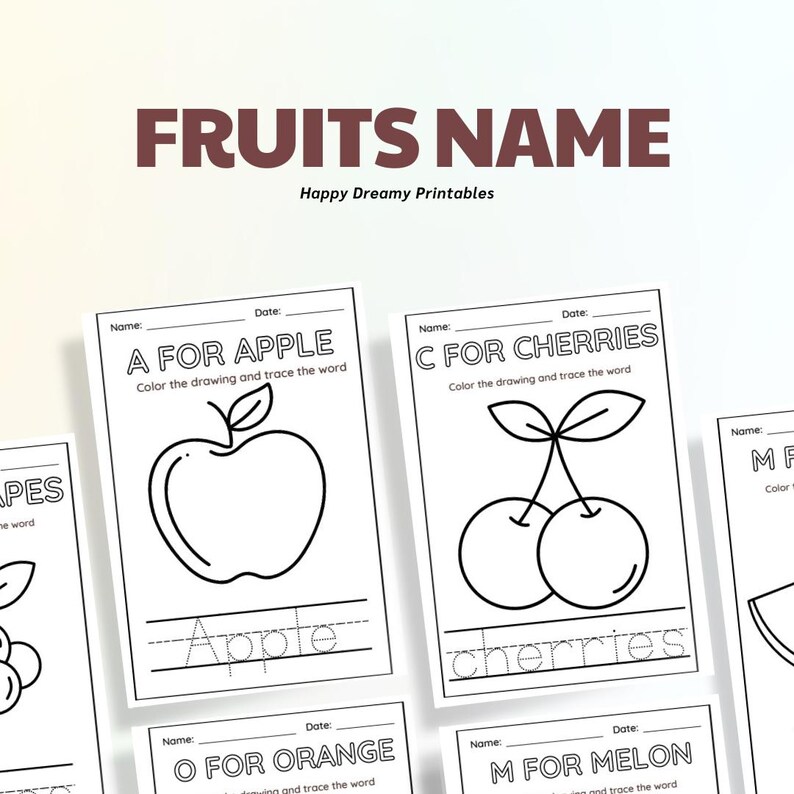 Fruit Tracing Worksheets for Kids | Alphabet Writing Practice A4 ...