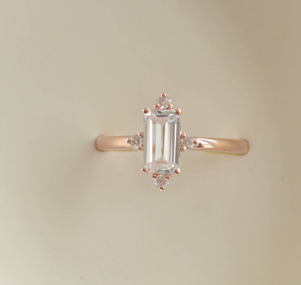 White sapphire engagement ring. Promise ring. Emerald cut | Etsy