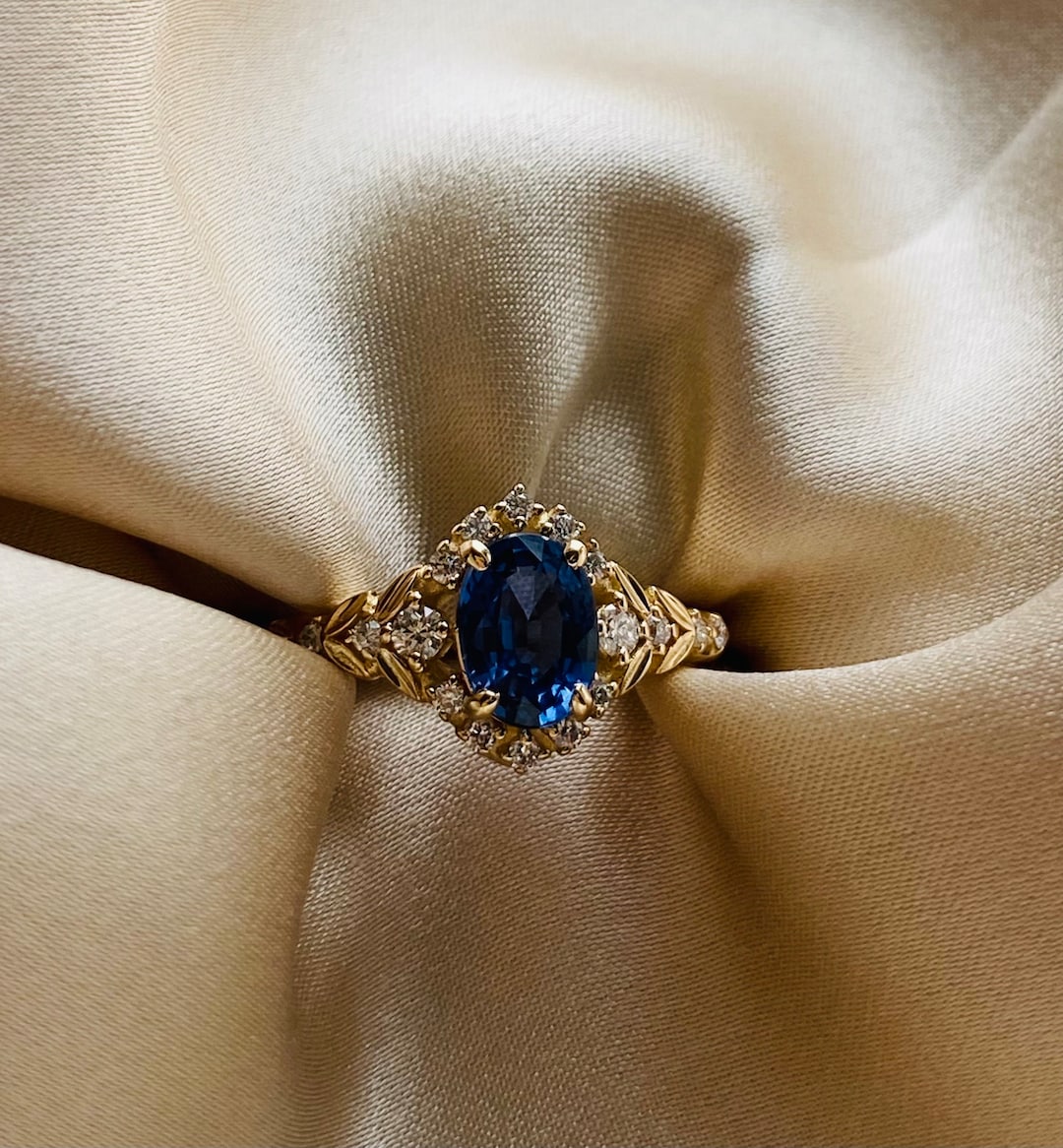 Midnight Blue Fairy Engagement Ring Gold, Fantasy Engagement Ring Blue ...