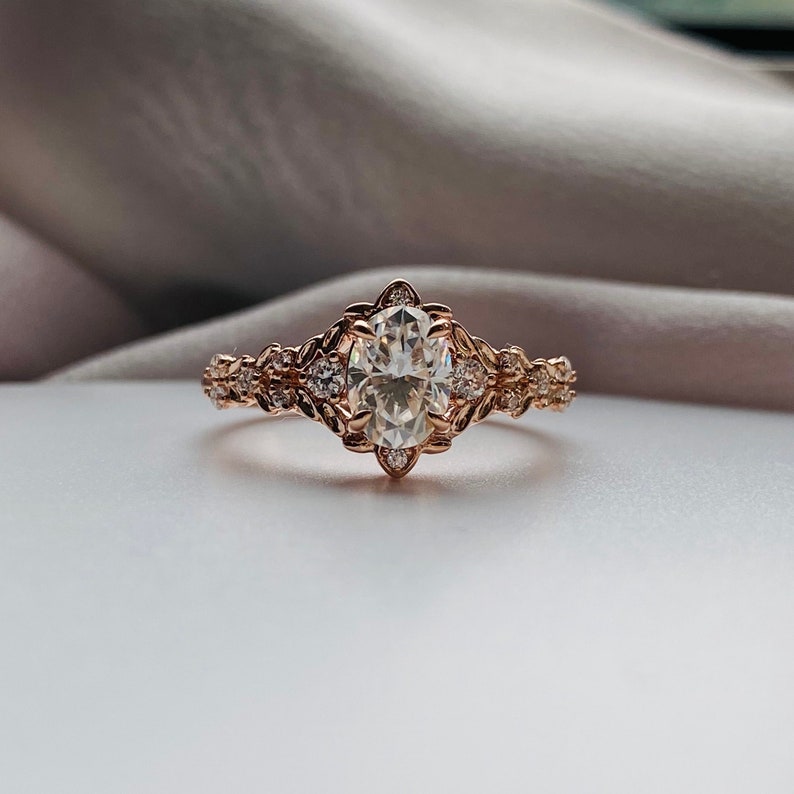 Arwen Elvish Moissanite Engagement Ring: 14k Rose Gold Fantasy Ring - Etsy