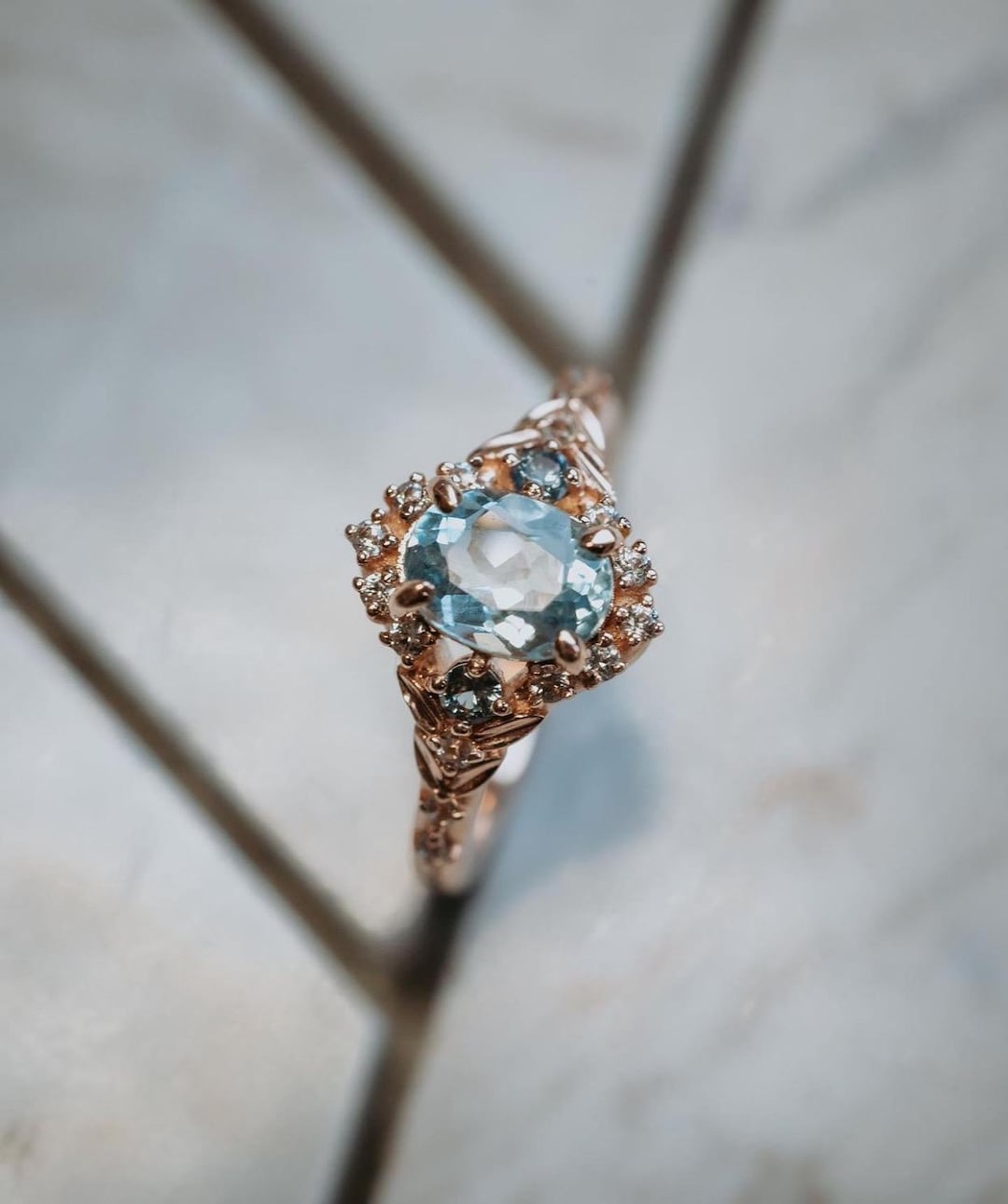 Filigree Mint Sapphire Engagement Ring Gold, Fantasy Vintage Engagement ...