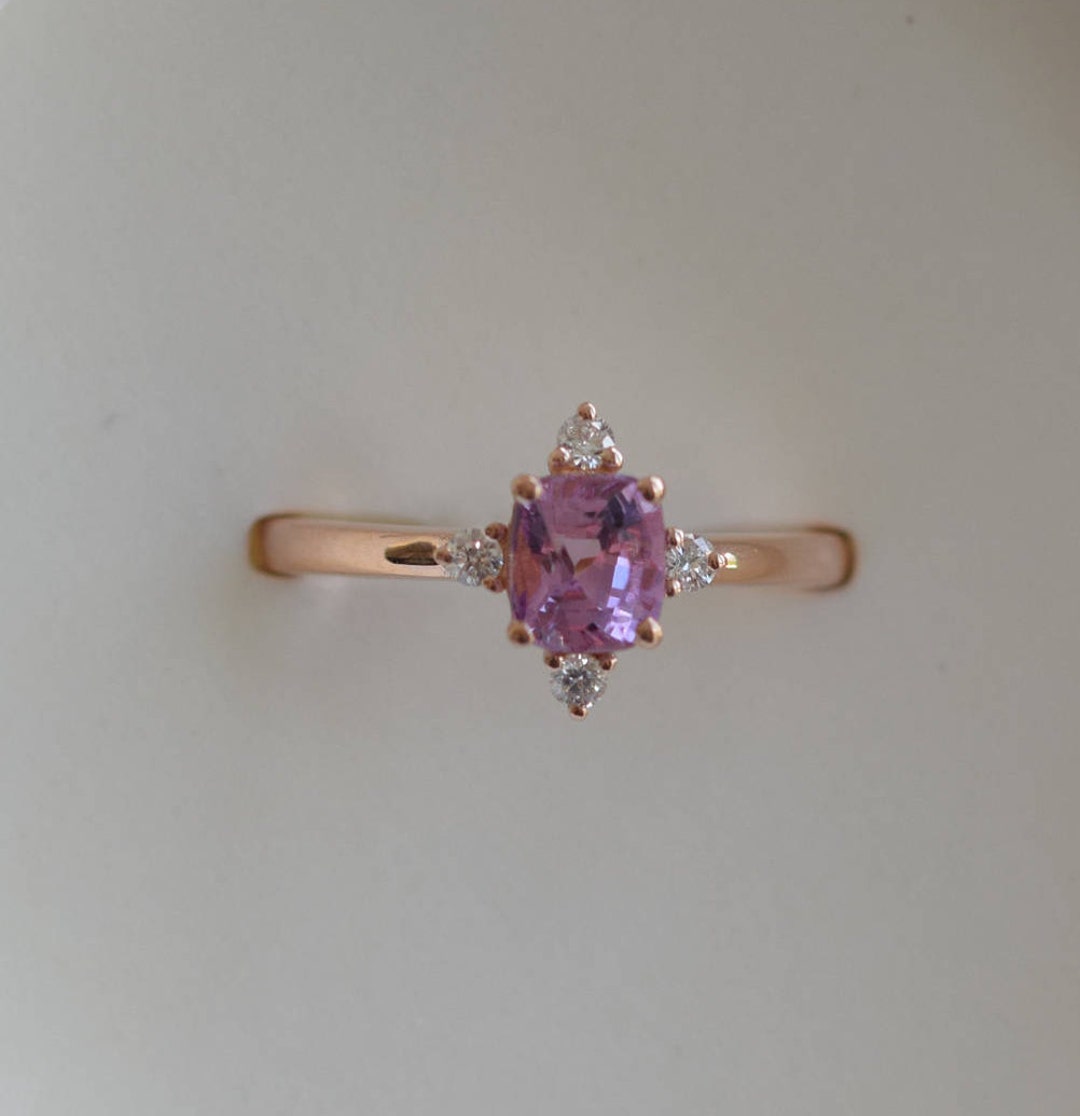 Raspberry Sapphire Engagement Ring. Promise Ring. Cushion Engagement ...