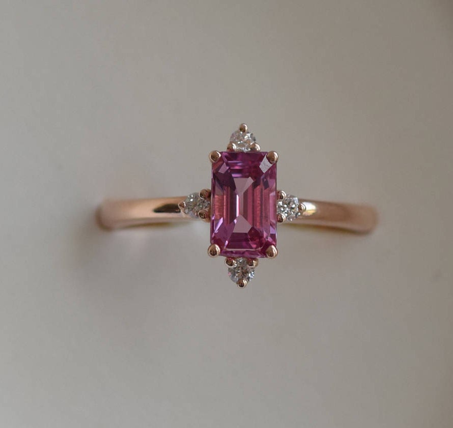 Dark Pink Sapphire Engagement Ring. Promise Ring. Emerald Engagement ...