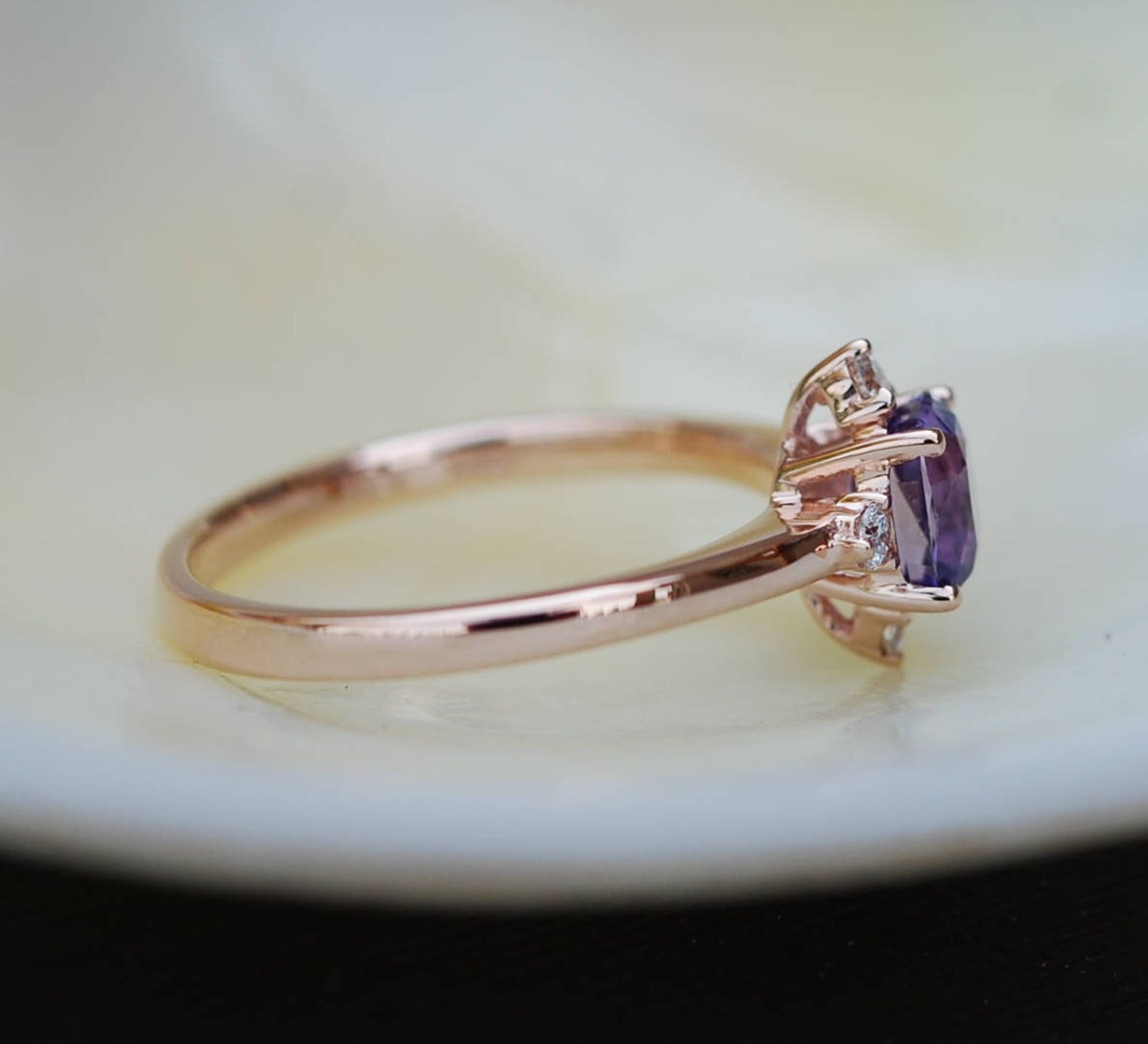 Purple Sapphire Engagement Ring. Promise Ring. Cushion Engagement Ring ...
