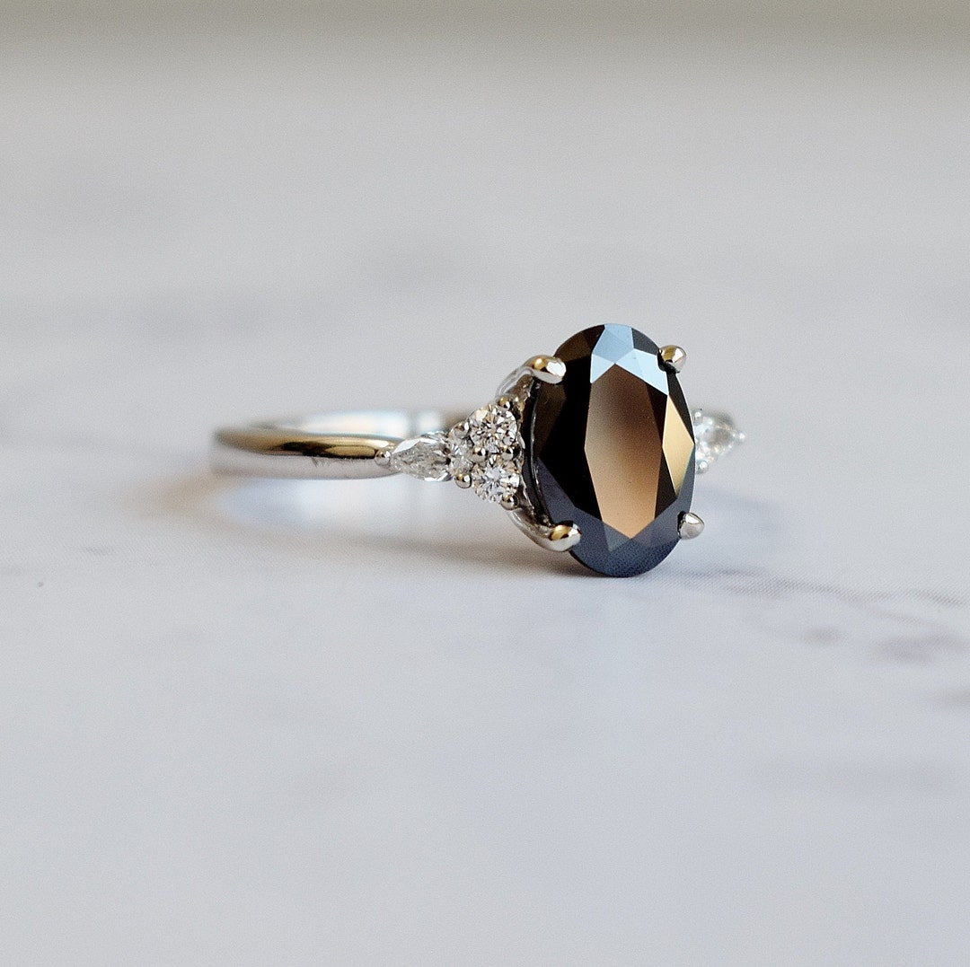 Black Moissanite Engagement Ring. Cluster Moissanite Engagement Ring ...