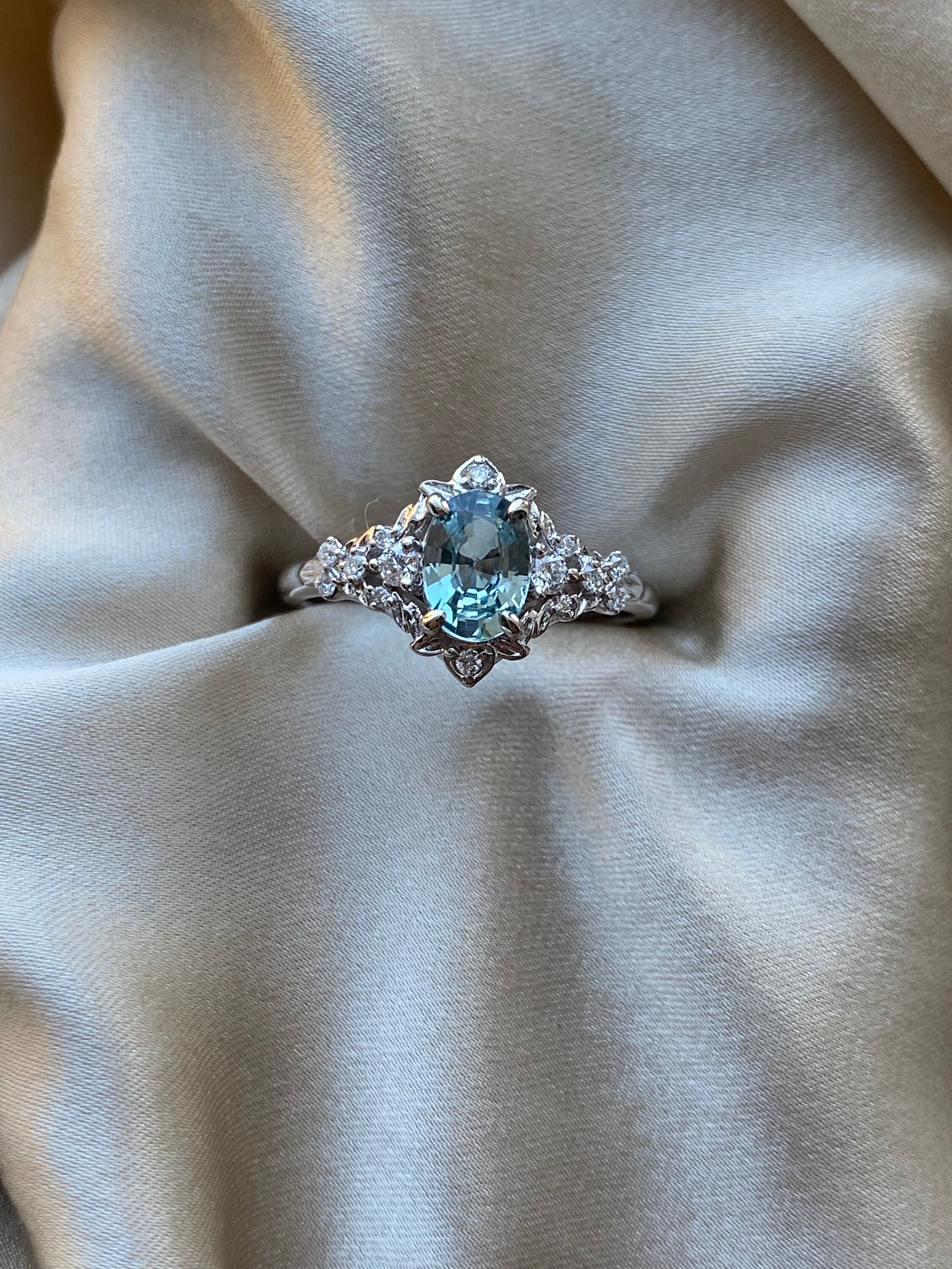 Ice Blue Sapphire Engagement Ring: Diamond White Gold Arwen Ring - Etsy