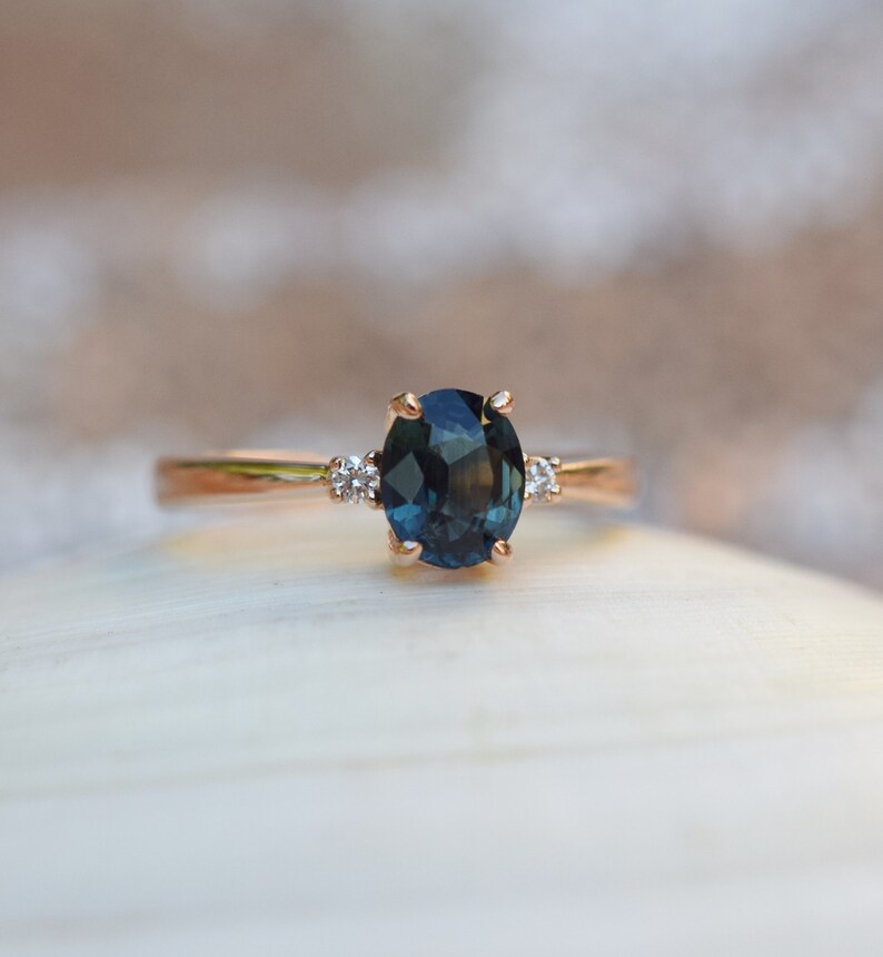 Blue Green Sapphire Engagement Ring. Promise Ring. Blue Green - Etsy