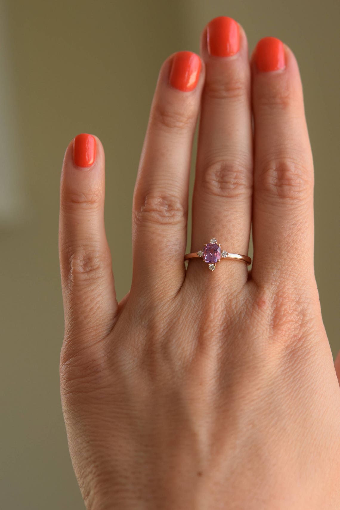 Raspberry Sapphire Engagement Ring. Promise Ring. Cushion Engagement ...