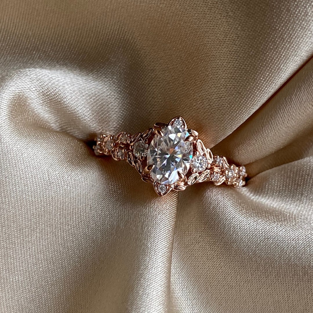 Arwen Elvish Moissanite Engagement Ring: 14k Rose Gold Fantasy Ring - Etsy