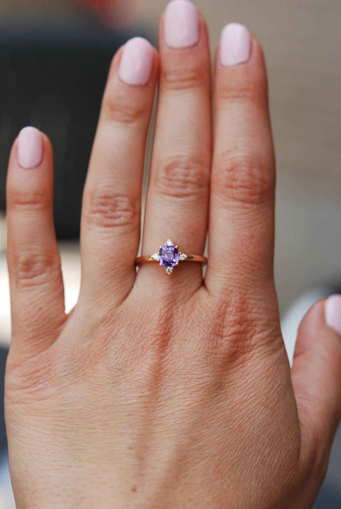Purple Sapphire Engagement Ring. Promise Ring. Cushion Engagement Ring ...