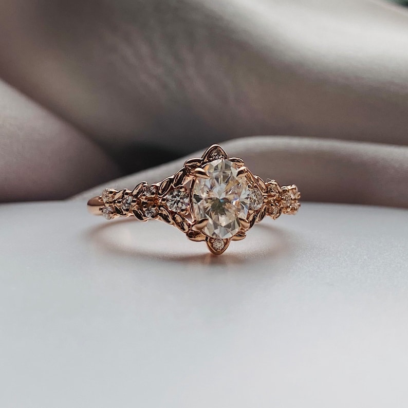 Arwen Elvish Moissanite Engagement Ring: 14k Rose Gold Fantasy Ring - Etsy