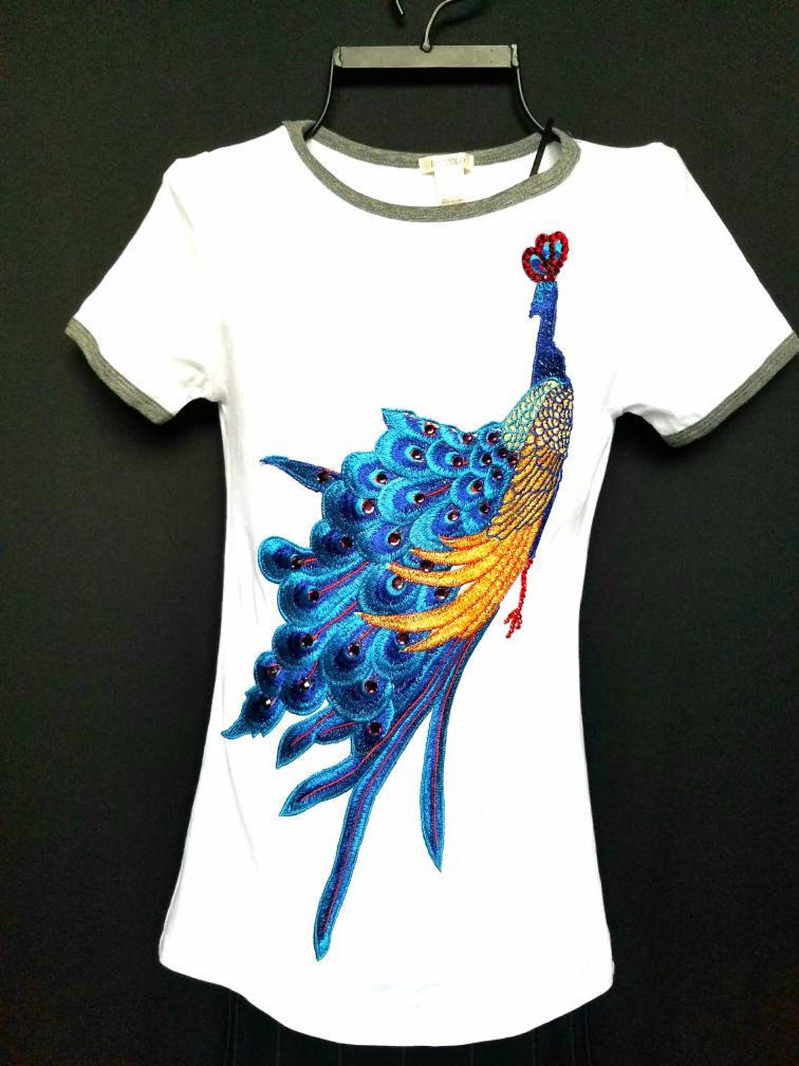 Peacock Shirt Peacock Peacock Tshirt Embroidered Peacock Etsy
