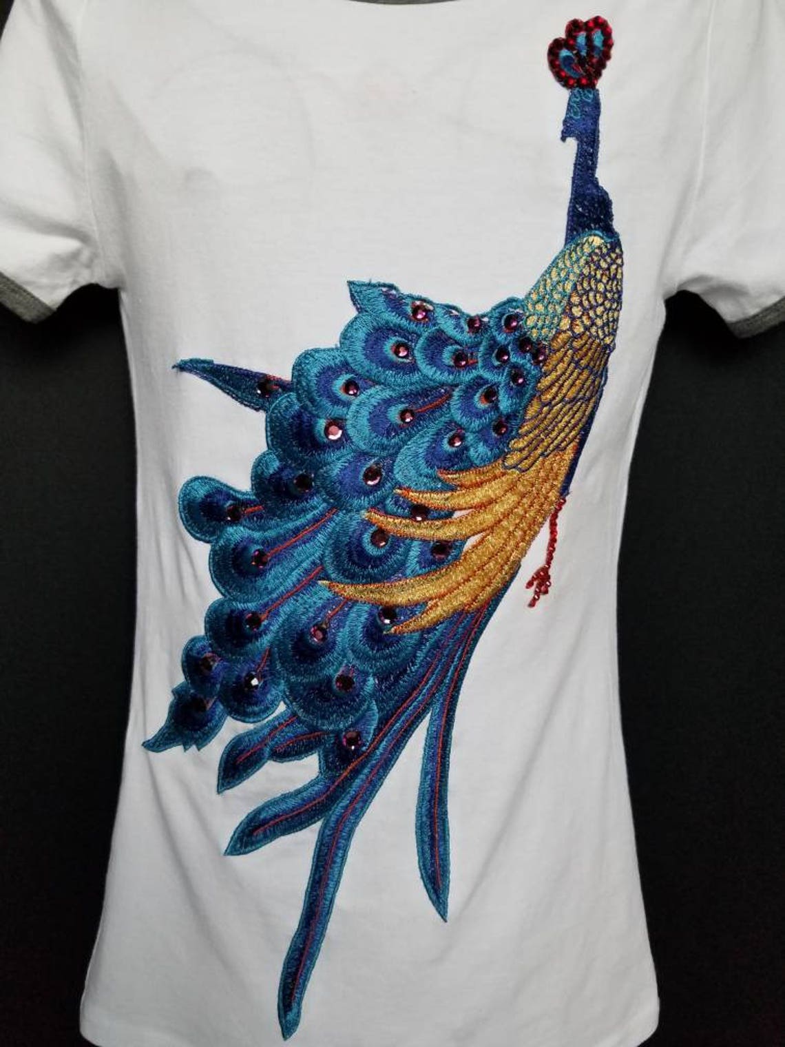 Peacock Shirt Peacock Peacock Tshirt Embroidered Peacock Etsy