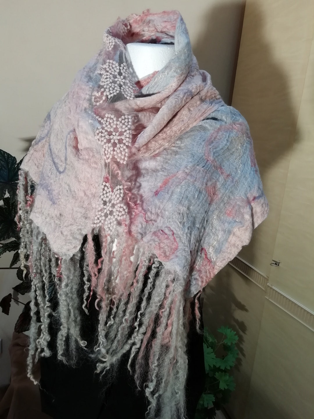 Bufanda romántica de fieltro Rosas de encaje, de dos caras, decorada ...