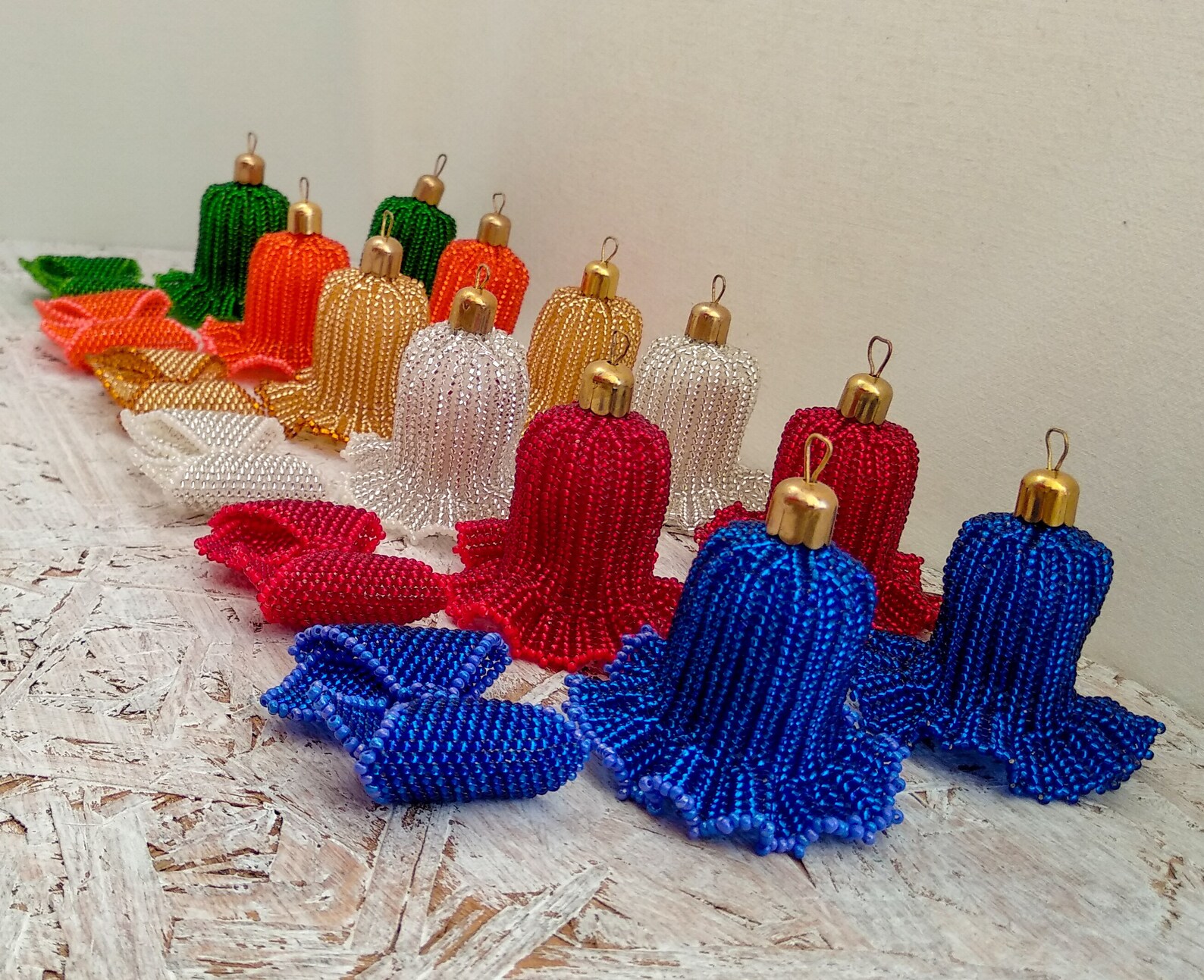 Set of Bells From Beads. Set of Beaded Bows. Christmas Present. A Set ...