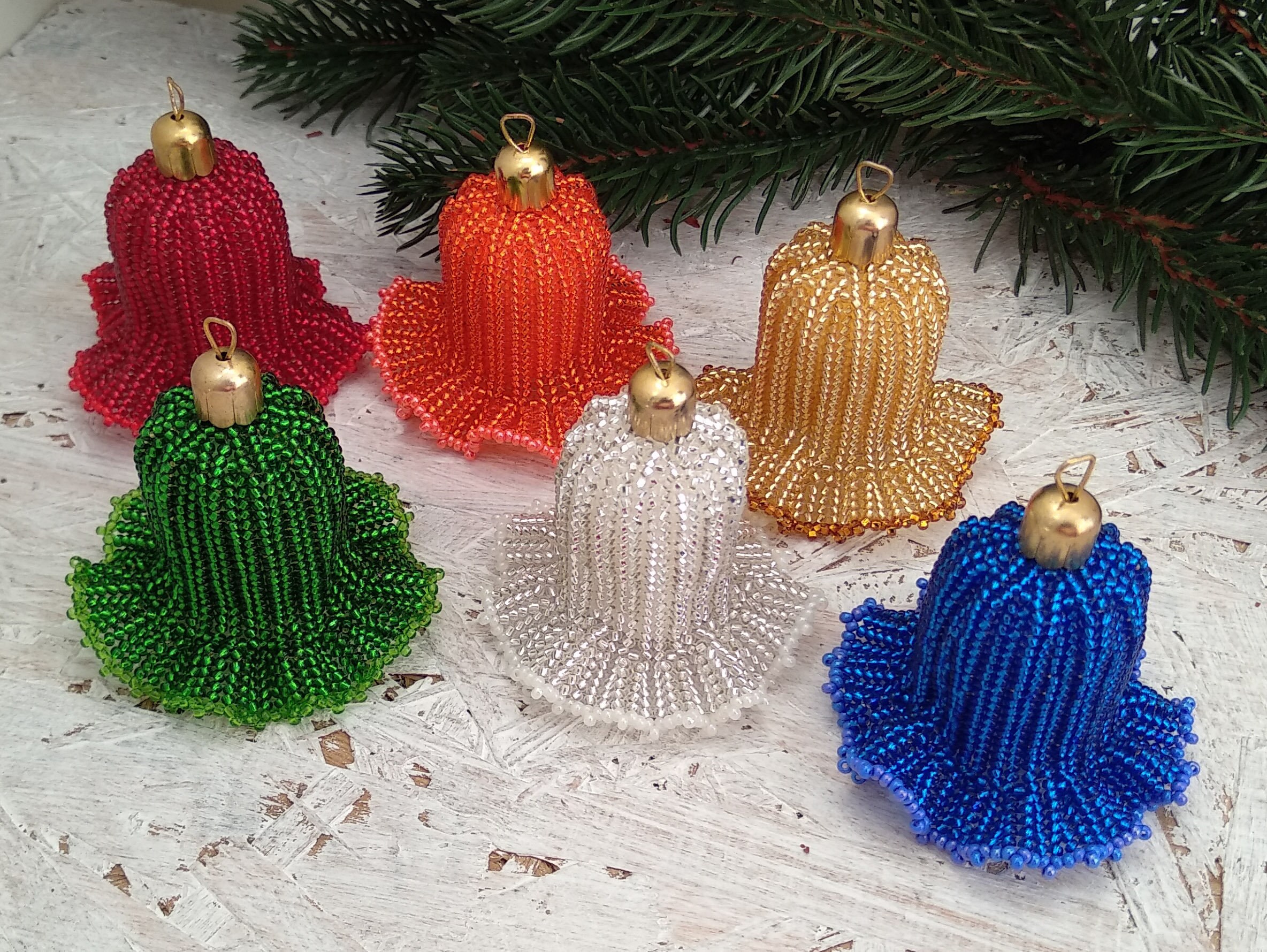 Set of Bells From Beads. Set of Beaded Bows. Christmas Present. A Set ...