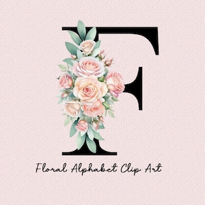 Watercolor Floral Alphabet Clip Art, Black Lettering Clip Art- Digital ...