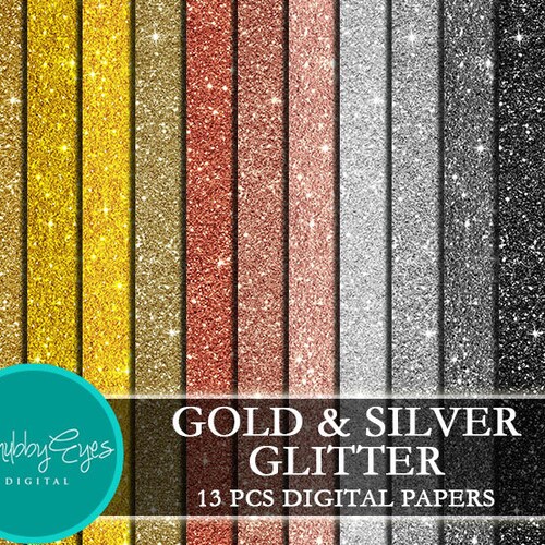 Gold and Silver Glitter Digital Papers Scrapbook Papers Black - Etsy