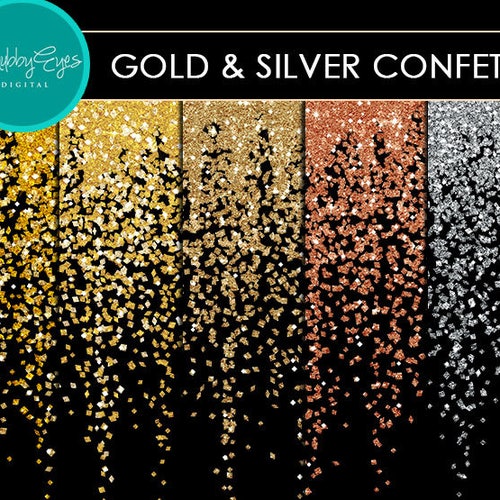 Gold & Silver Glitter Confetti Borders Digital Glitter Clip | Etsy