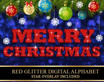 Christmas Red Green Glitter Digital Alphabet Numbers | Etsy
