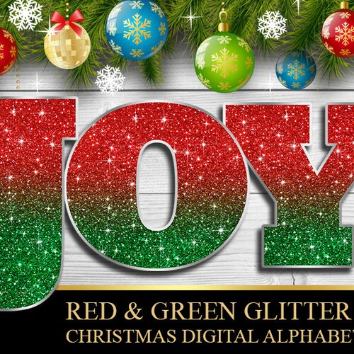 Christmas Red Green Glitter Digital Alphabet Numbers - Etsy