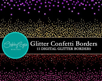 Gold & Silver Glitter Confetti Borders, Digital Glitter Clip Art, Star ...