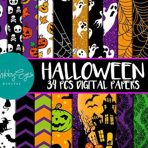 Halloween Digital Papers Halloween Scrapbook Papers Glitter | Etsy