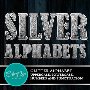 Silver Glitter Alphabet, Numbers and Punctuation Clip Art, Sparkle ...