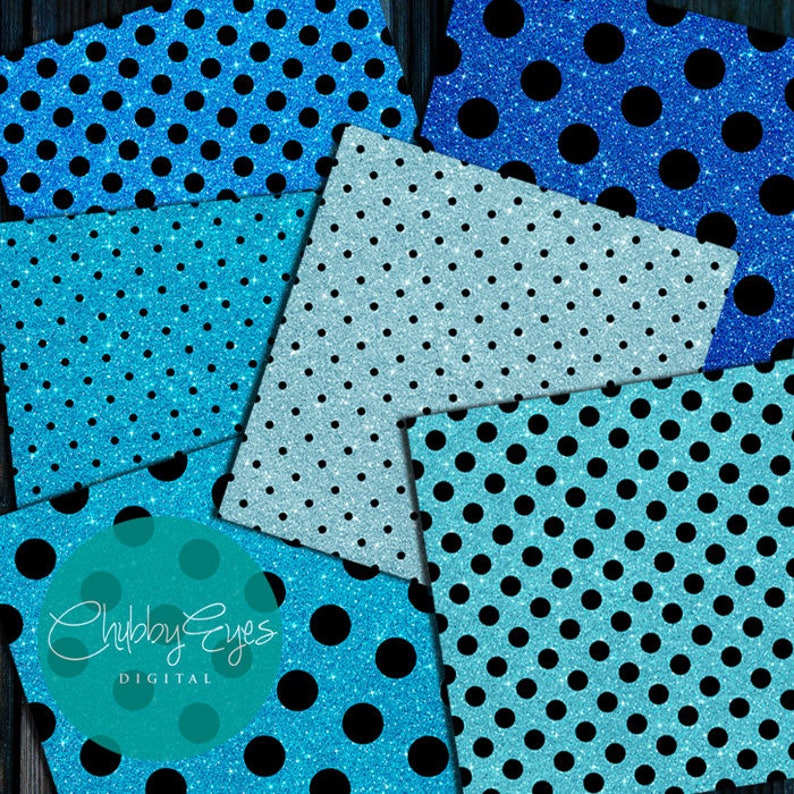 Blue Glitter Polka Dot Digital Papers, Scrapbook Papers Black Polka ...