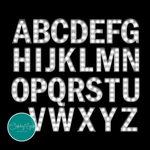 Marquee Lights Alphabet, Silver Vintage Light Box Lettering Clip Art ...