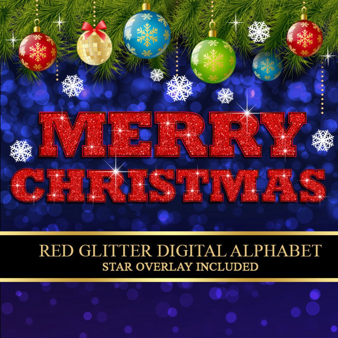Christmas Red Glitter Digital Alphabet, Numbers, Punctuation Clip Art ...