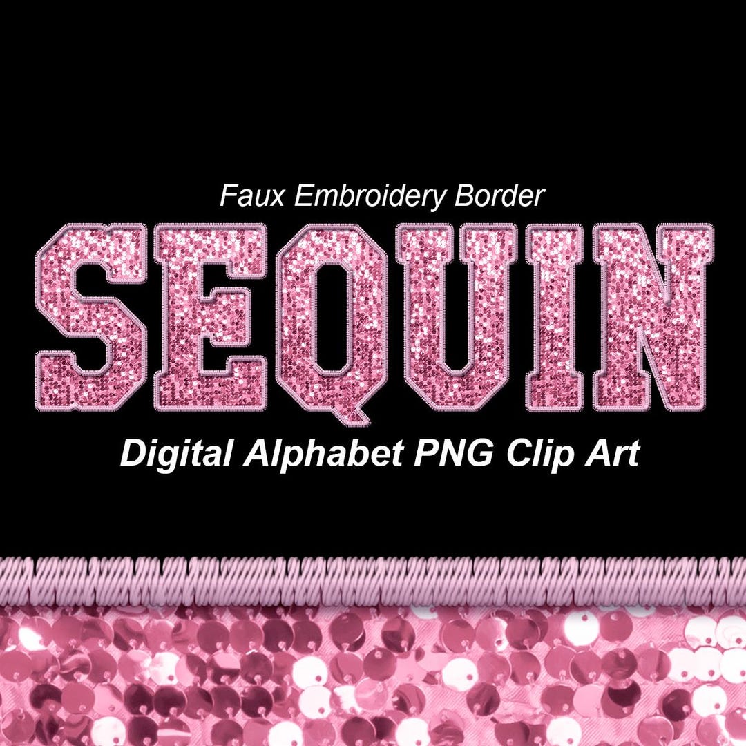 Pink Sequin Varsity Alphabet Clip Art, Faux Embroidery Border, Sport ...