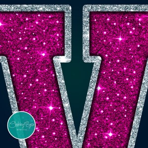 Pink Silver Glitter Varsity Alphabet Clip Art, Sport College Style ...