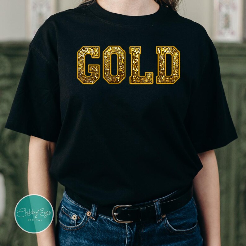 Gold Sequin Varsity Alphabet Clip Art, Faux Embroidery (PNG Digital ...