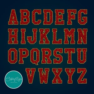 Red Gold Glitter Varsity Alphabet Clip Art, Sport College Style ...