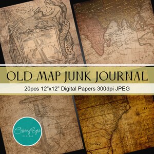 Old Maps and Old Writing Collage Papers, Printable Vintage Junk Journal ...