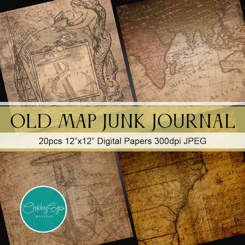 Old Maps and Old Writing Collage Papers, Printable Vintage Junk Journal ...