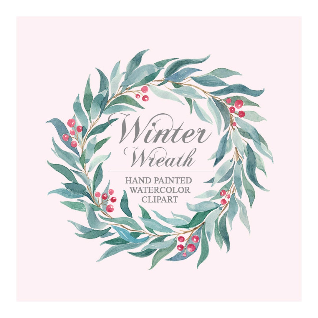Watercolor Winter Wreath, Christmas Clip Art, Hand Painted Flowers ...