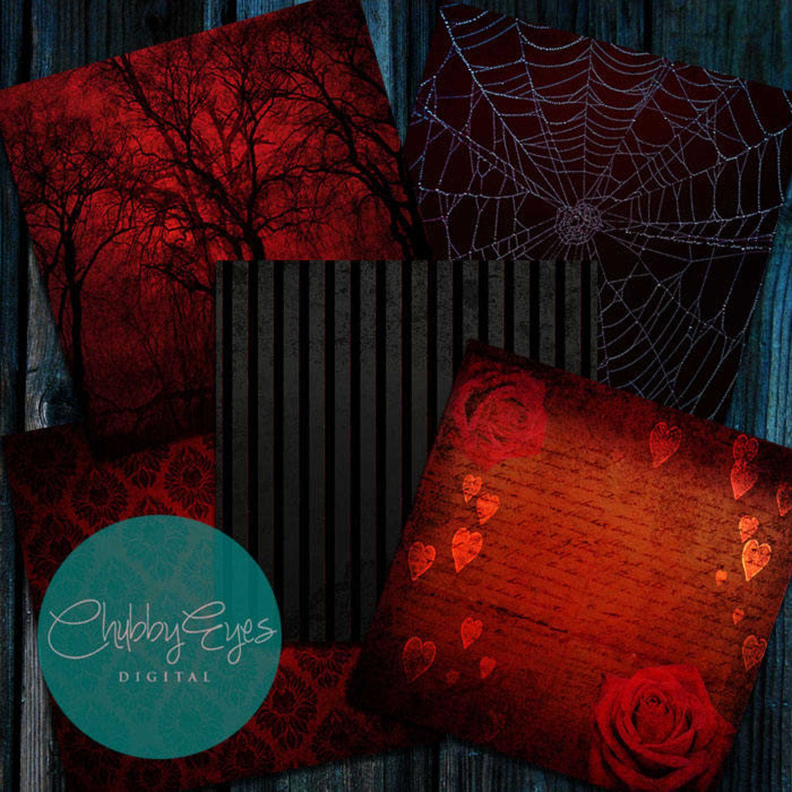 Red Heart Gothic Digital Papers Halloween Scrapbook Papers | Etsy