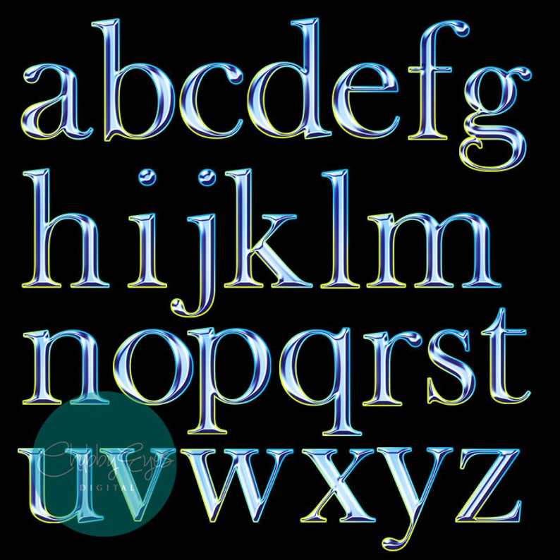 Metallic Blue Digital Alphabet, Numbers and Punctuation Clip Art ...
